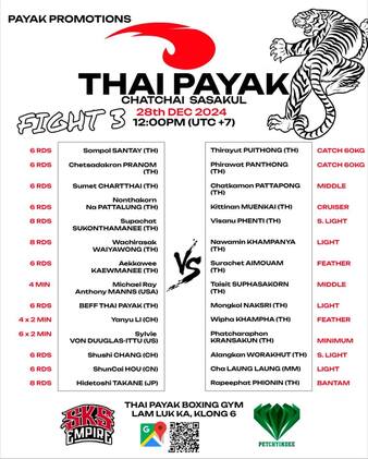 Thai Payak Fight 3 | Boxing Event | Tapology
