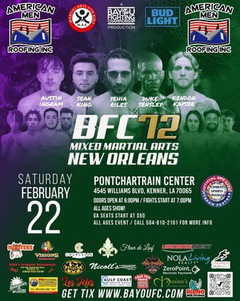 Bayou FC 72 | MMA, Kickboxing, & Muay Thai Event | Tapology