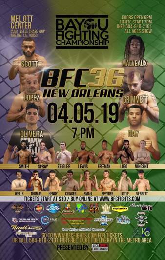 Bayou FC 36: New Orleans | MMA Event | Tapology